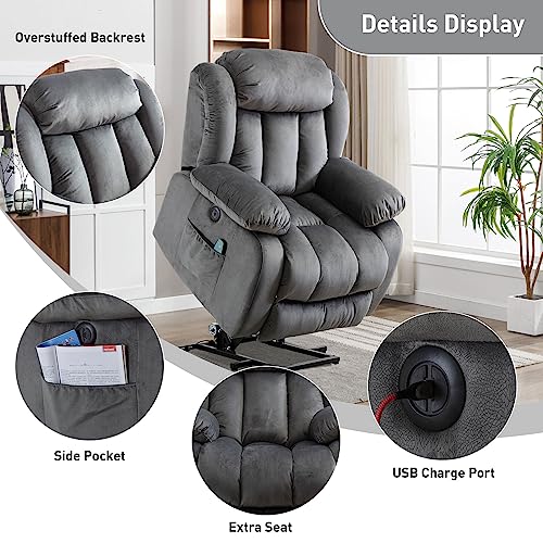 Phoenix Home Overstuffed Power Lift Recliner, Light Grey