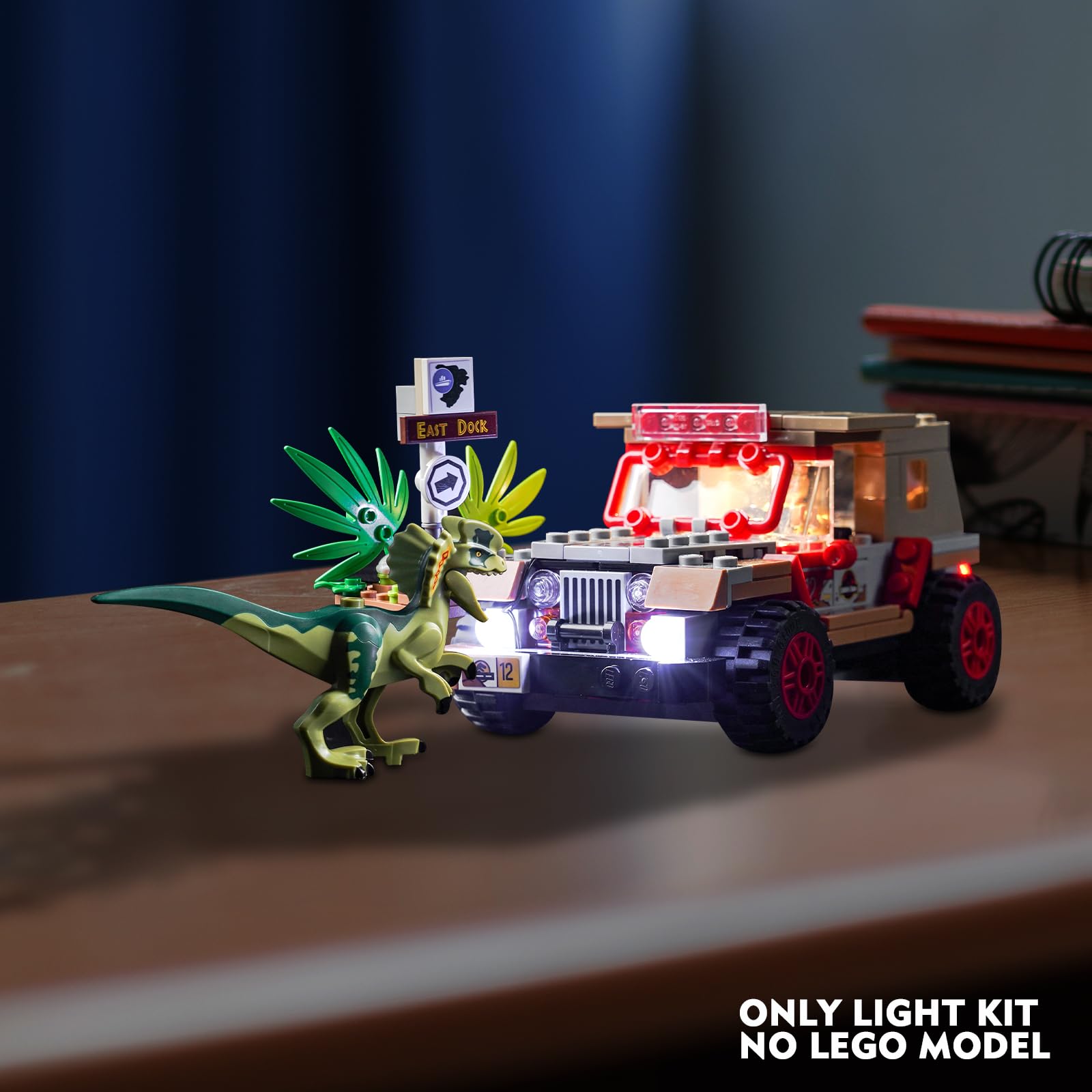 LocoLee LED Light Kit Compatible withLego Dilophosaurus Ambush 76958 (NO Model), DIY Decor Lighting Compatible with 76958 Lego Dinosaur Jeep Car (ONLY Lights)