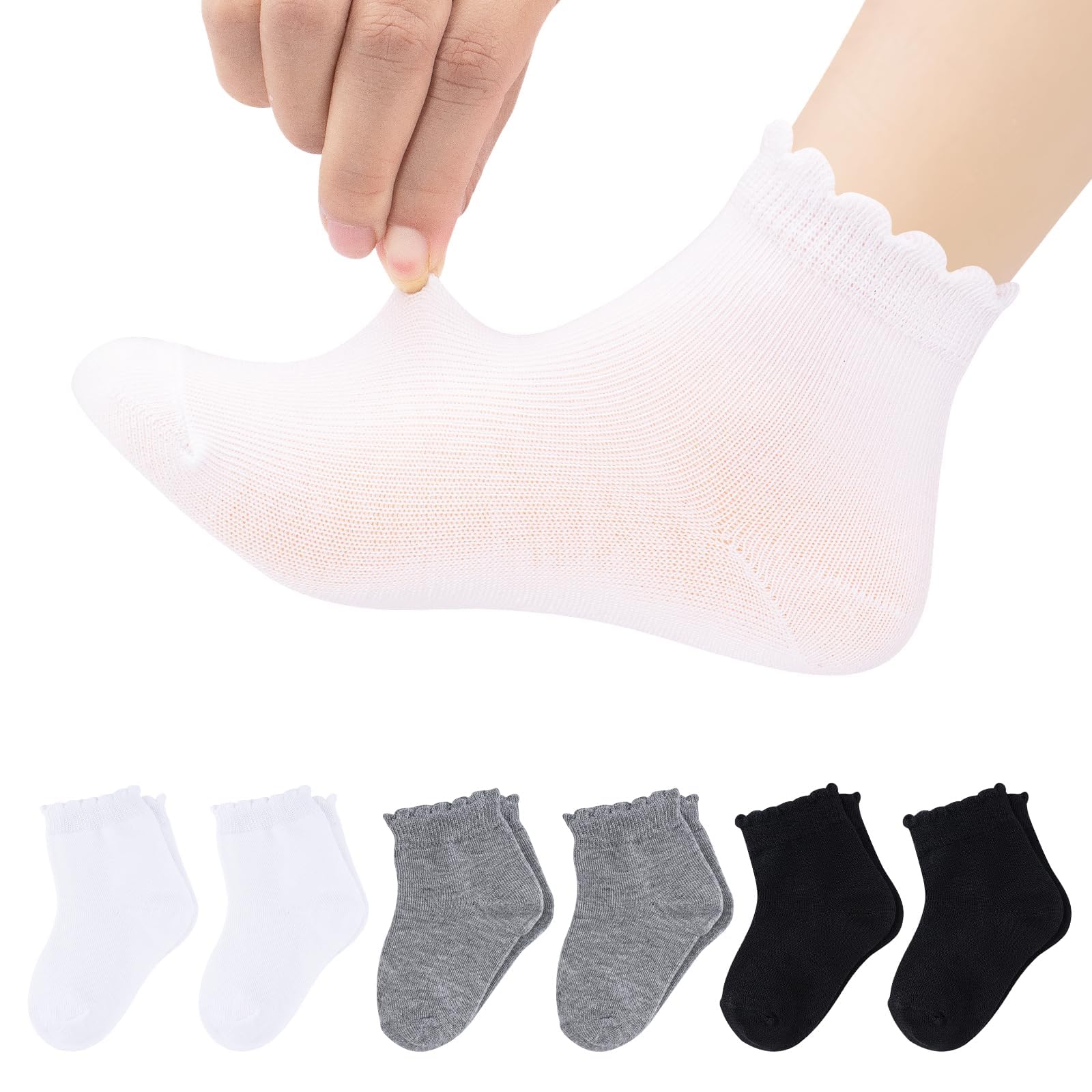 Looching 6 Pack Toddler Baby Girls Boys No Show Ankle Socks Cotton White Mesh Thin Low Cut Socks Kids 1-3Years