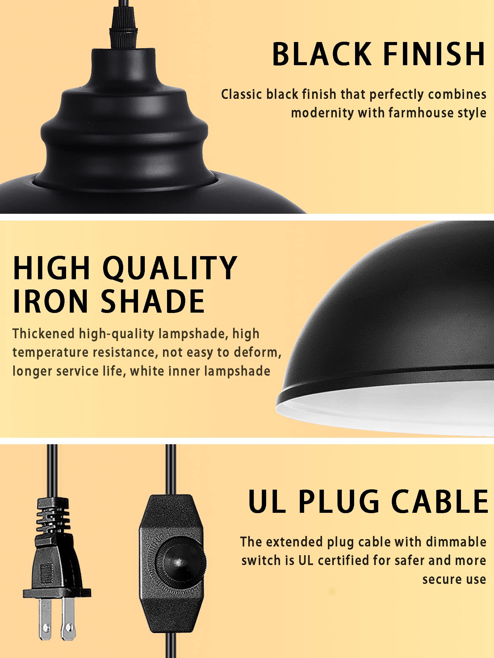 Black Vanity Light Fixtures 2-Light Mason Jar Wall Lamp Farmhouse Wall Sconces, Plug in Pendant Lighting with Cord 2 Pack Black Hanging Lamp with Plug in Cord 15.8ft and Dimmer Switch Bundled Goods