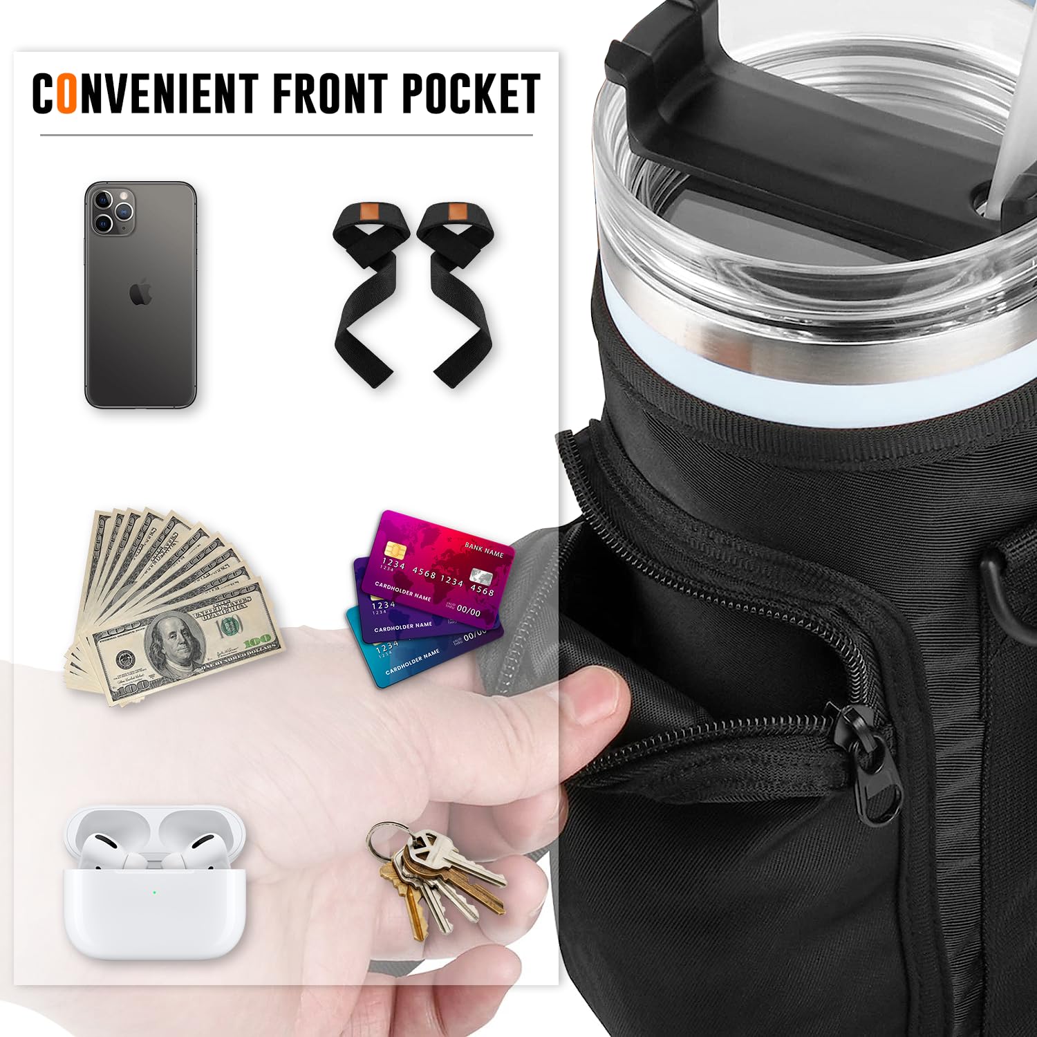 CONIJIWA Water Bottle Carrier Bag With Straw Covers Cap for Stanley 40 oz Tumbler Cup,Adjustable Shoulder Hand Strap,Stanley Cup Accessories for Walking Hiking Travelling Camping
