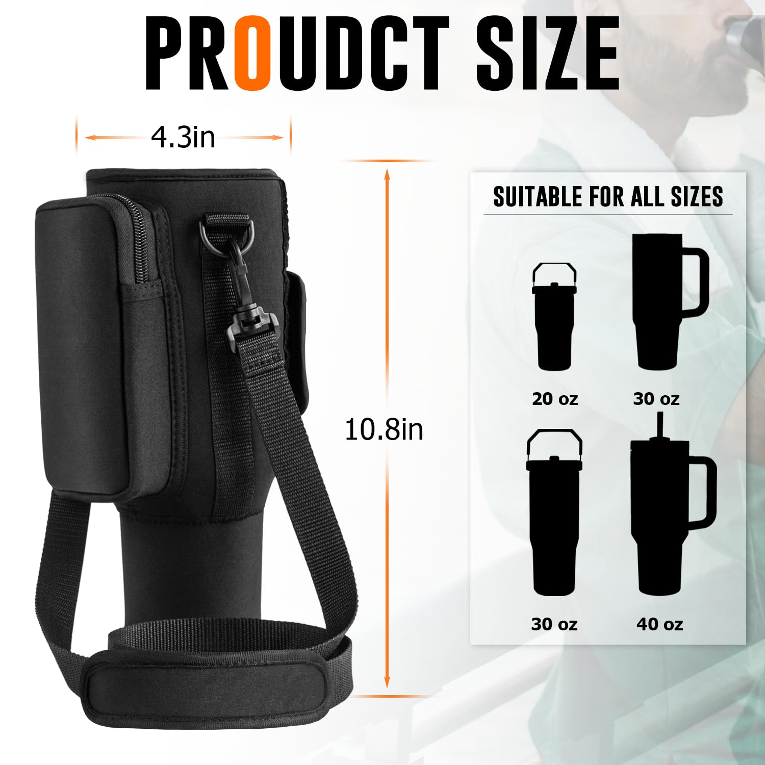 CONIJIWA Water Bottle Carrier Bag With Straw Covers Cap for Stanley 40 oz Tumbler Cup,Adjustable Shoulder Hand Strap,Stanley Cup Accessories for Walking Hiking Travelling Camping