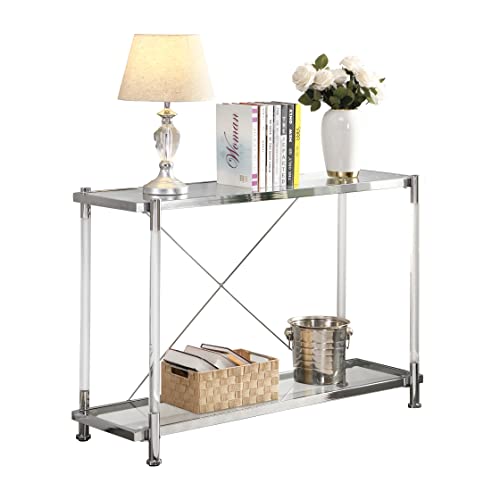 Sybrioka Glass Console Tables for Entryway, Acrylic Chrome Silver Sofa Side Table Metal Leg, Long Narrow Entryway Table for Small Space Hallway Living Room (Silver, Entryway Table)