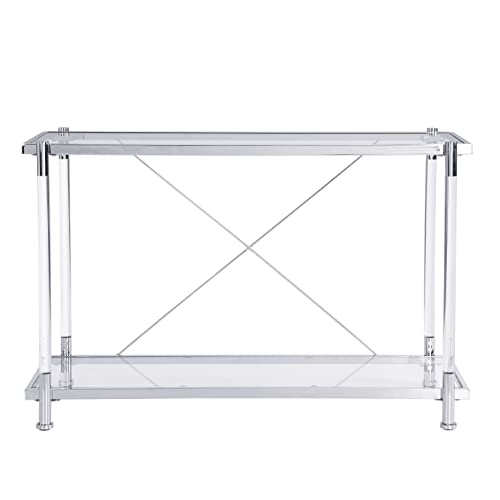 Sybrioka Glass Console Tables for Entryway, Acrylic Chrome Silver Sofa Side Table Metal Leg, Long Narrow Entryway Table for Small Space Hallway Living Room (Silver, Entryway Table)