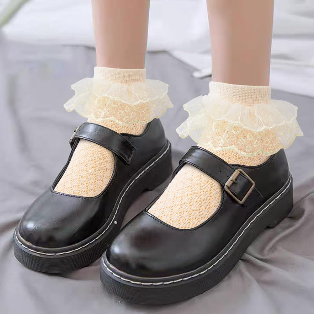 Looching 5 Pairs Toddler Girls Ruffle Lace Socks Cotton Baby Kids Mesh Thin Frilly Ankle Princess Dress Sock 1-9T Multicolor