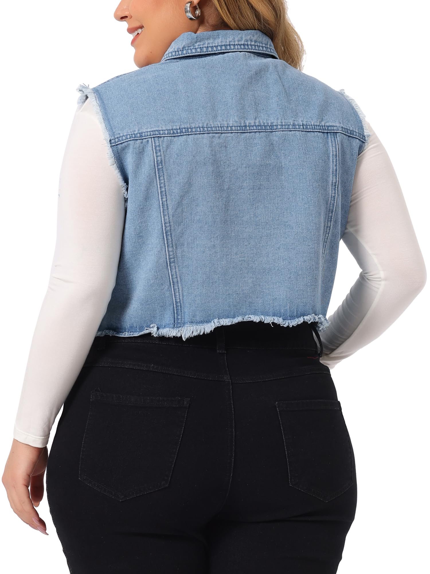 Agnes Orinda Plus Size Denim Jackets for Women Button Down Distressed Sleeveless Jean Vest Jacket 4X Light Blue