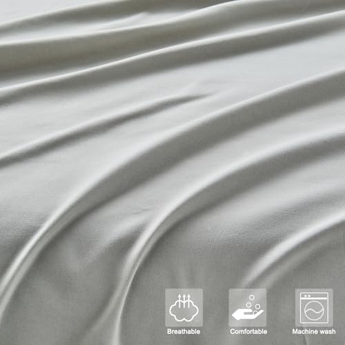 WODFAMY Microfiber Full Size Bed Sheet Set Extra Soft Deep Pockets Luxury Hotel Bed Sheets Breathable & Cooling Wrinkle Free 4 Piece Set Fulls Sheets Light Grey&Gold