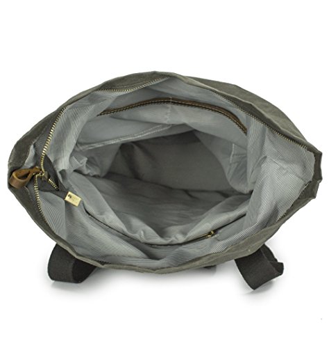 Waxed Canvas Backpack Roll Top Big Rucksack Unisex Casual Daypack for College Travel Hipsters Women Men (Army Green)