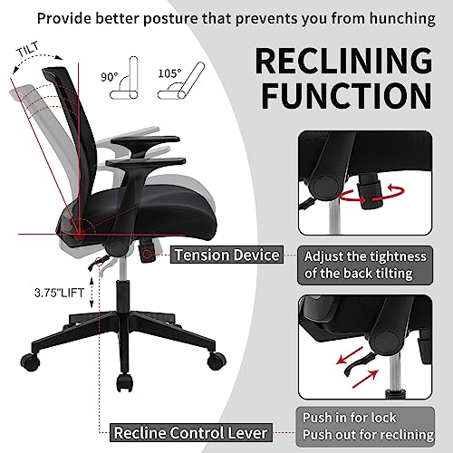 H HAILIBO Office Chair, Mesh Back Desk Chair, Flip-up Arms, Ergonomic, Black