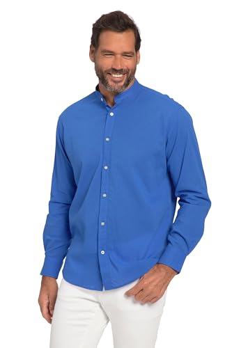 JP 1880 Menswear Big & Tall Plus Size L-8XL Shirt, Long Sleeve, crêpe Fabric, Stand-up Collar, Modern fit Strong Blue XXXX-Large 818339763