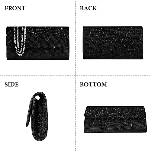 OSDUE Evening Bag Clutch Purses for Women, Glitter Bags, Sparkling Envelope Evening Bag with Detachable Chain, for Prom Wedding Party Banquet Date (Black)