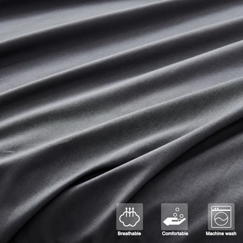 WODFAMY Microfiber Full Size Bed Sheet Set Extra Soft Deep Pockets Luxury Hotel Bed Sheets Breathable & Cooling Wrinkle Free 4 Piece Set Fulls Sheets Dark Grey&Gold