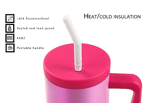 Murmioo 40OZ Tumbler with Handle and Straw,Insulated Leak Proof Double Walled Stainless Steel Travel Mug,Reusable Water Bottle Cup,Maintains Cold, Heat, and Ice for Hours(Rose green gradient)