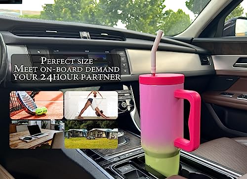 Murmioo 40OZ Tumbler with Handle and Straw,Insulated Leak Proof Double Walled Stainless Steel Travel Mug,Reusable Water Bottle Cup,Maintains Cold, Heat, and Ice for Hours(Rose green gradient)