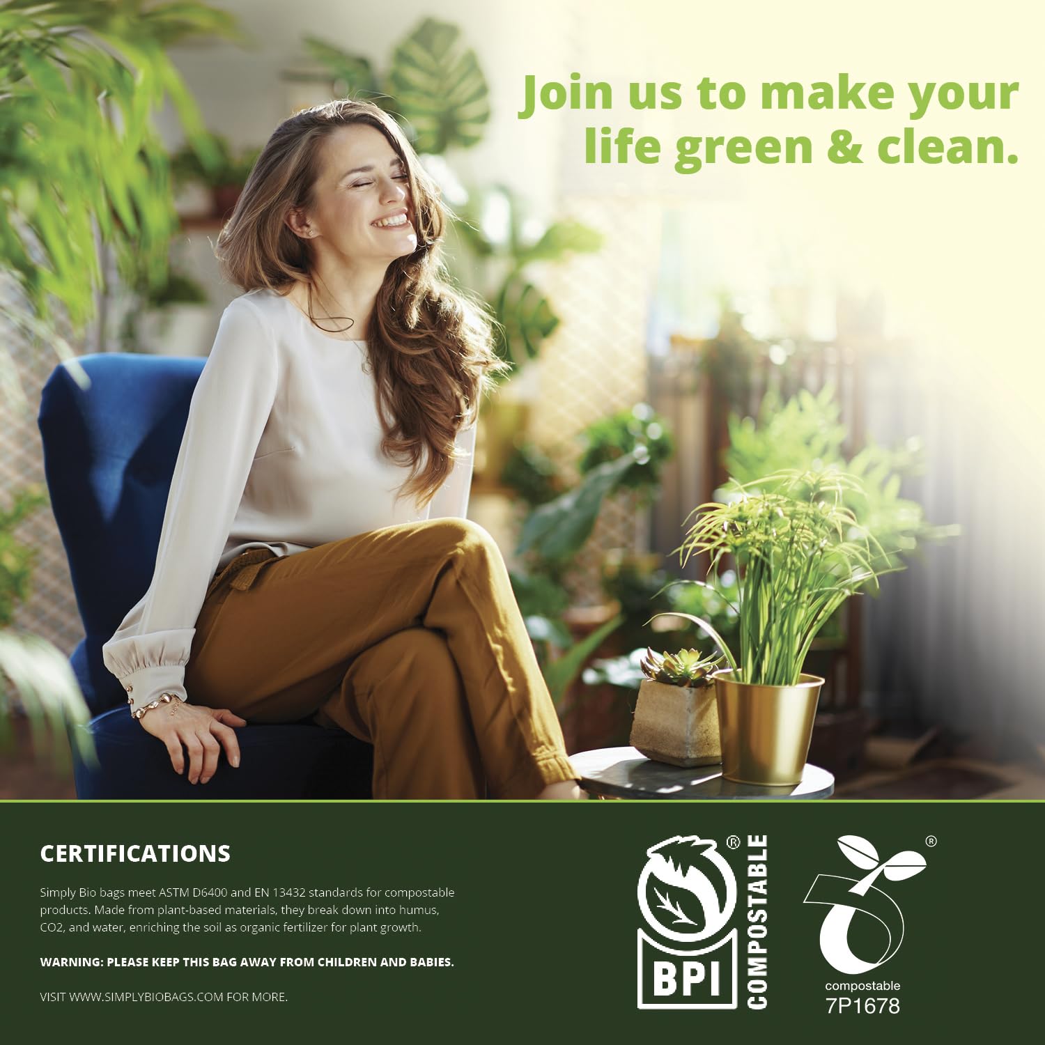 Simply Bio 13 Gallon Compostable Trash Bags Liners Drawstring, Heavy Duty Extra Thick 1 Mil, 49.21 Liter, 30 Bags, Tall Kitchen Food Scrap Waste Bag, ASTM D6400, US BPI and OK Compost Home Certified