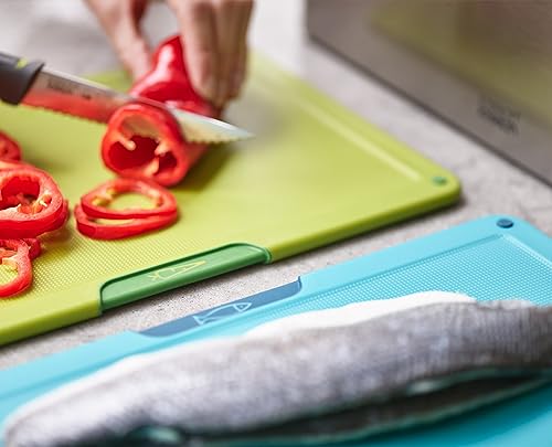 Joseph Joseph Folio Icon 4-Piece Multi Colour coded Cutting Board Set, Stainless Steel Slimline case for organized Kitchen storage, Silver