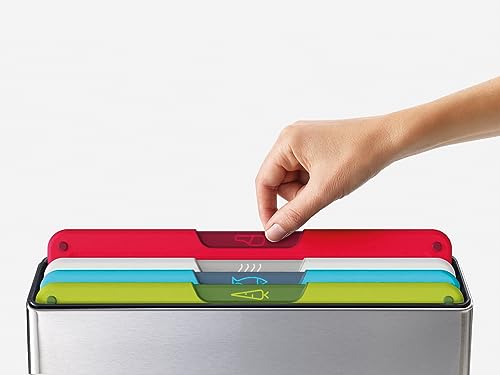 Joseph Joseph Folio Icon 4-Piece Multi Colour coded Cutting Board Set, Stainless Steel Slimline case for organized Kitchen storage, Silver