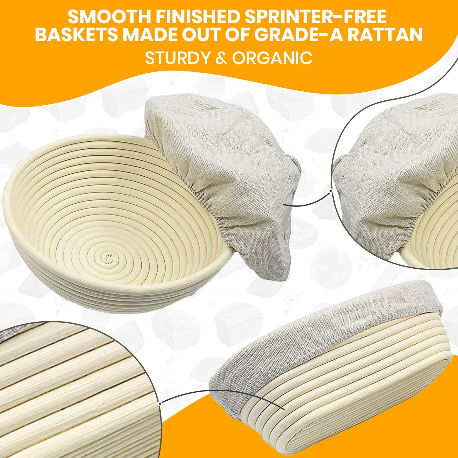 Jims Goods Bread Banneton Proofing Basket Set W/9 Inch Round & 10 Inch Oval Banneton Basket, Homemade Bread Sourdough Starter Kit W/Lame + Lame Case, Dough Scrapper & Whisk, Linen Liner (Set of 2)