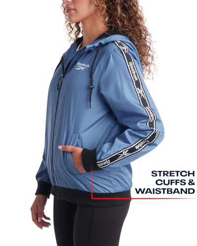Reebok Women's Jacket - Weather Resistant Fleece Lined Windbreaker Jackets for Women โ Cozy Zip Up Hoodie Jacket (S-XL), Size Small, Hoops Blue