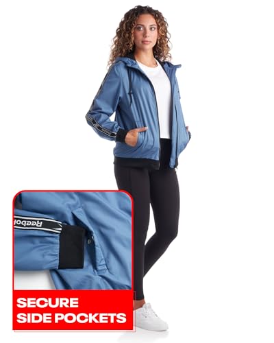 Reebok Women's Jacket - Weather Resistant Fleece Lined Windbreaker Jackets for Women โ Cozy Zip Up Hoodie Jacket (S-XL), Size Small, Hoops Blue