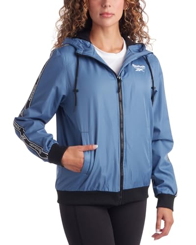 Reebok Women's Jacket - Weather Resistant Fleece Lined Windbreaker Jackets for Women โ Cozy Zip Up Hoodie Jacket (S-XL), Size Small, Hoops Blue