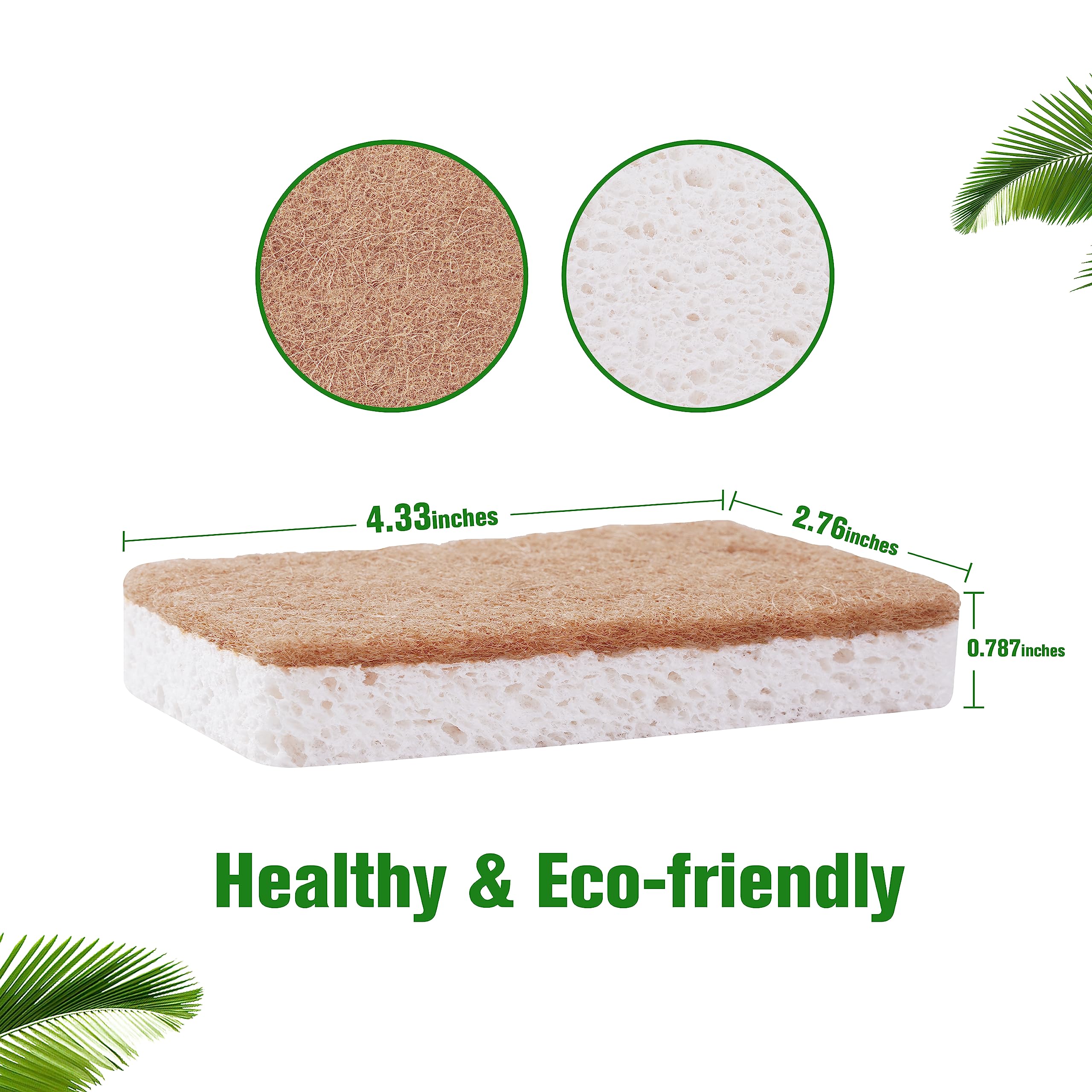 Viverhoy Natural Kitchen Sponge 12 Packs - Biodegradable Sponge - Eco-Friendly Sponge for Sustainable Living - Compostable Wood Cellulose and Coconut Washing Sponge.