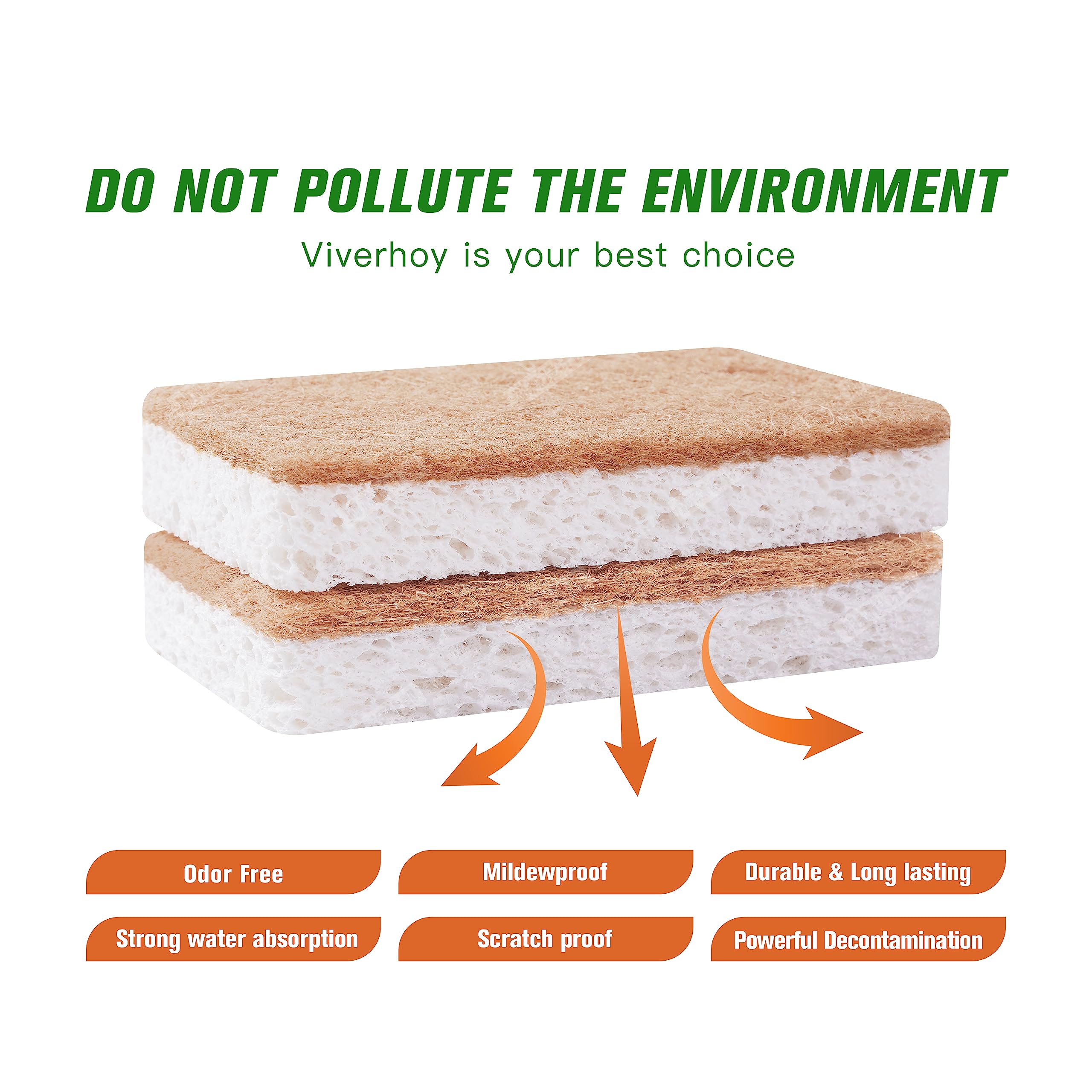 Viverhoy Natural Kitchen Sponge 12 Packs - Biodegradable Sponge - Eco-Friendly Sponge for Sustainable Living - Compostable Wood Cellulose and Coconut Washing Sponge.