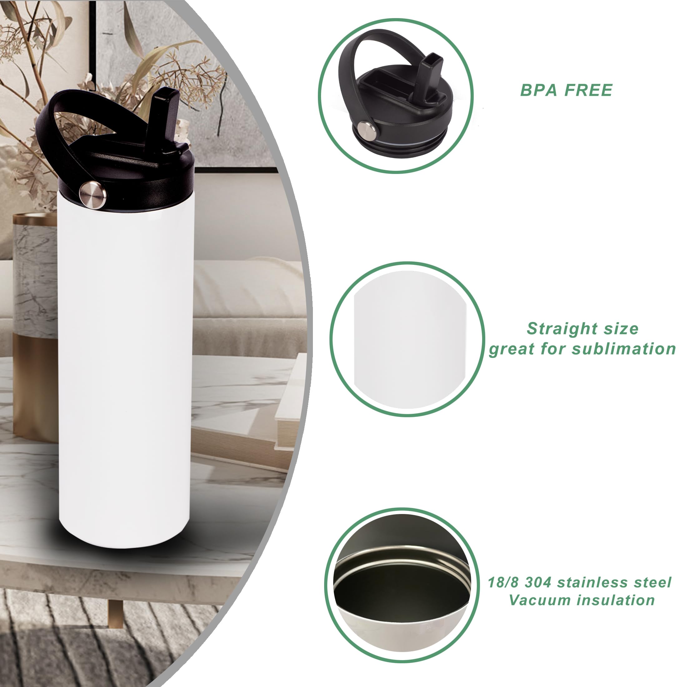 JKGTKC 25pack Flex straw lid 20oz Sublimation Tumbler Blanks Straight Skinny Double Wall Stainless Steel Cup With Lid for DIY