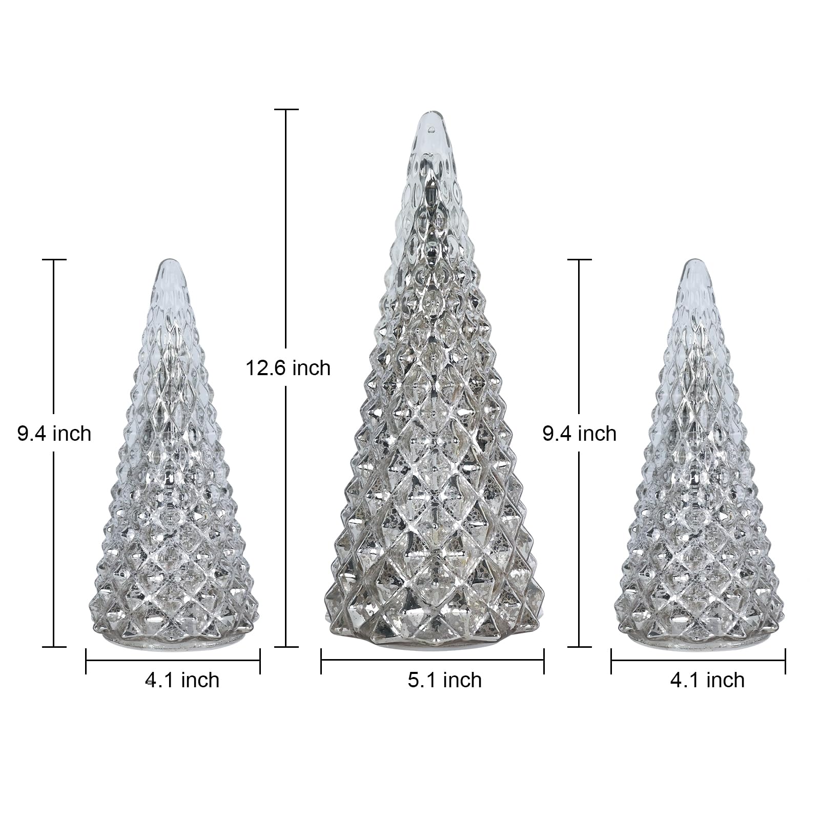 Christmas Decorations Indoor, YEAHOME Set of 3 Pre-lit Gold Glass Christmas Tree for Home Decor, Christmas Table Decorations Lighted Xmas Tree with Timer for Living Room Mantel Tabletop Party
