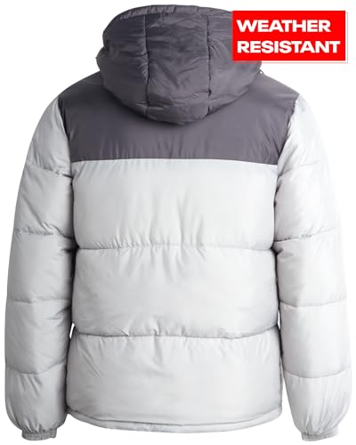 Reebok Men's Puffer Jacket - Heavyweight Quilted Puffer Coat with Wide Hood - Weather Resistant Ski Jacket for Men (M-XXL), Size Large, Charcoal/Grey
