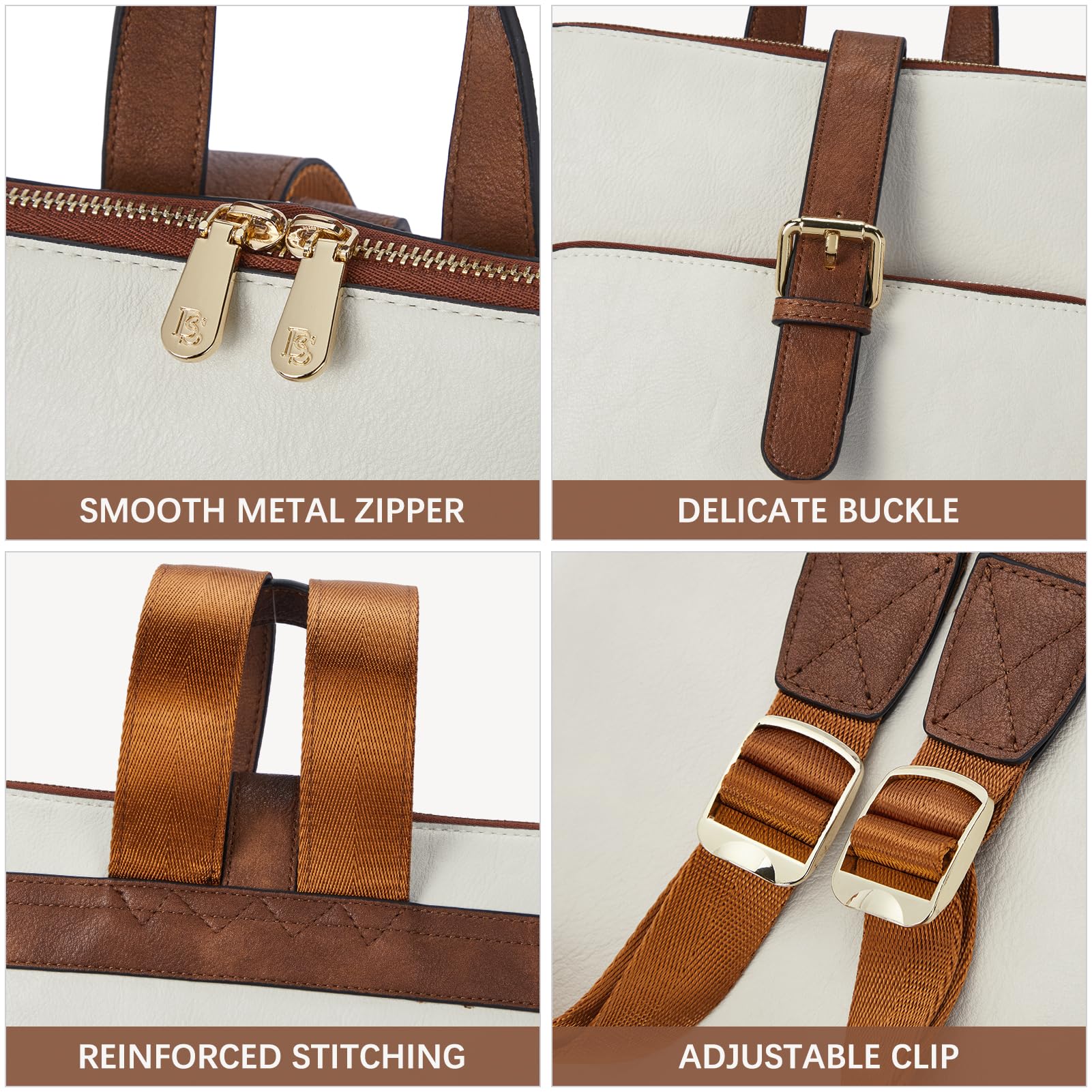 BOSTANTEN Leather Laptop Backpack Women 15.6 inch Computer Backpack Travel Business Shoulder Bags Vintage Casual Daypack Beige＆Brown