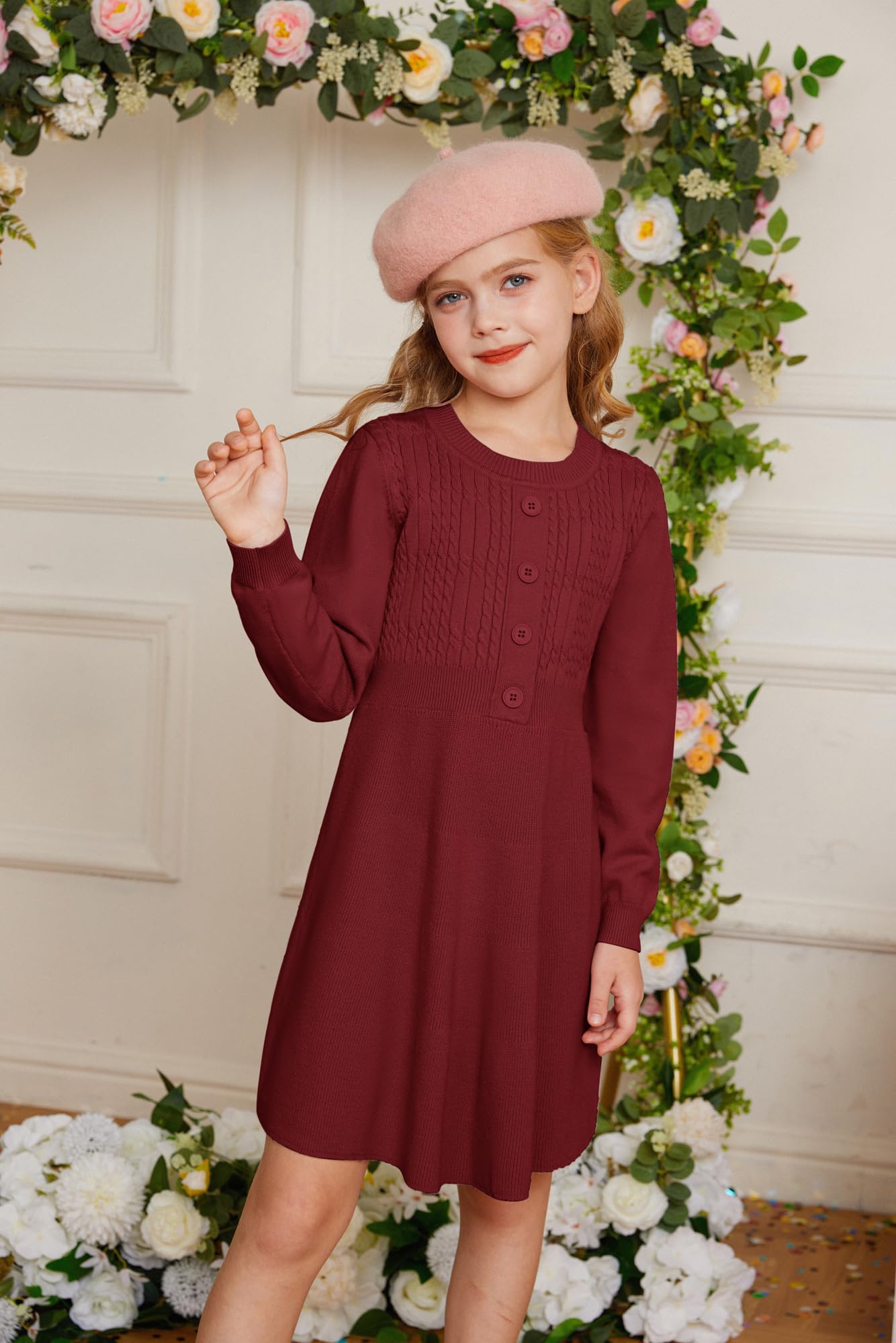 GRACE KARIN Girls Christmas Sweater Dress Long Sleeve Red Fall Winter Dress Size 7-8