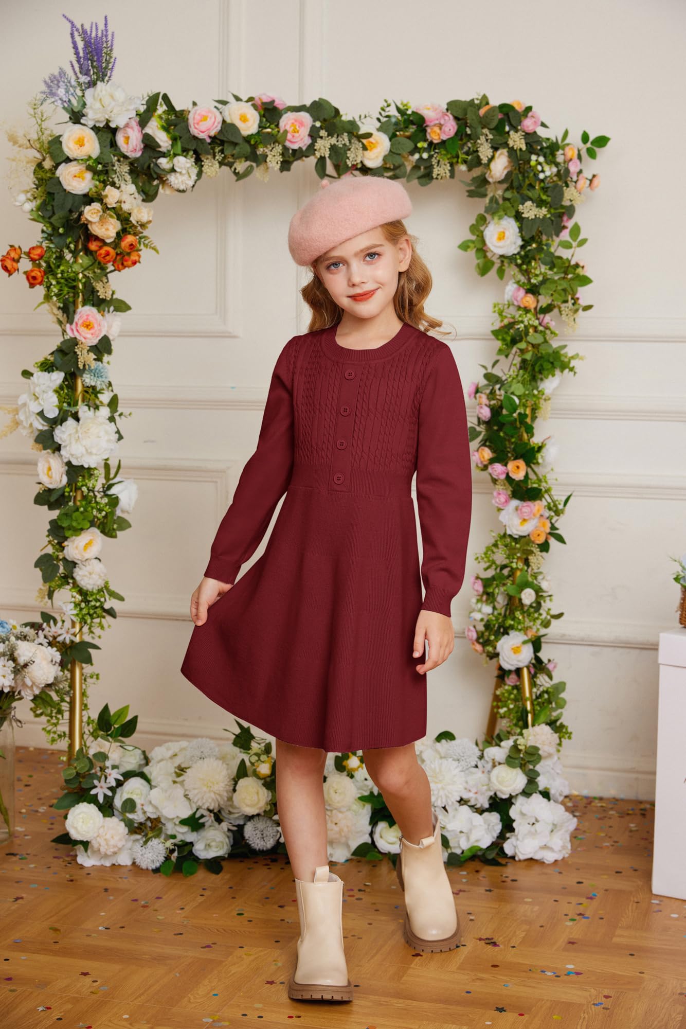 GRACE KARIN Girls Christmas Sweater Dress Long Sleeve Red Fall Winter Dress Size 7-8