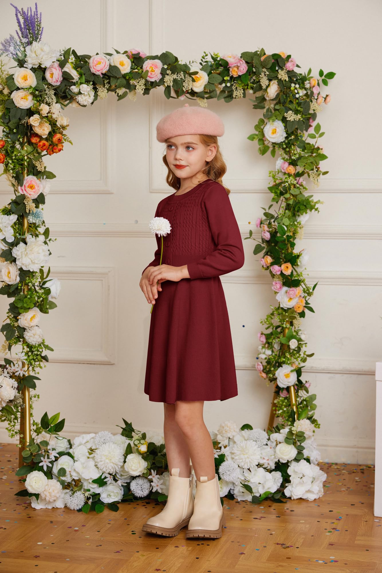 GRACE KARIN Girls Christmas Sweater Dress Long Sleeve Red Fall Winter Dress Size 7-8