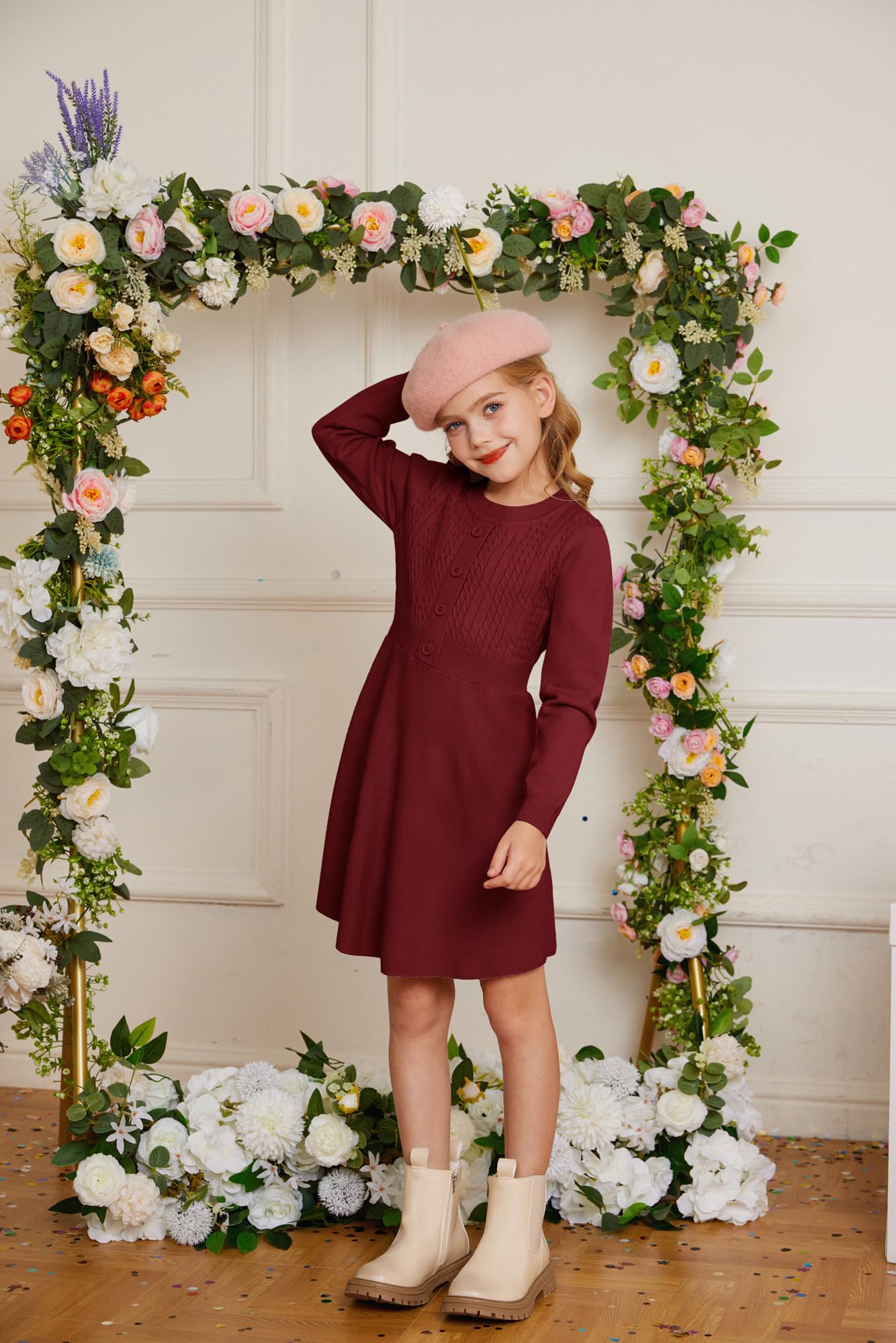 GRACE KARIN Girls Christmas Sweater Dress Long Sleeve Red Fall Winter Dress Size 7-8