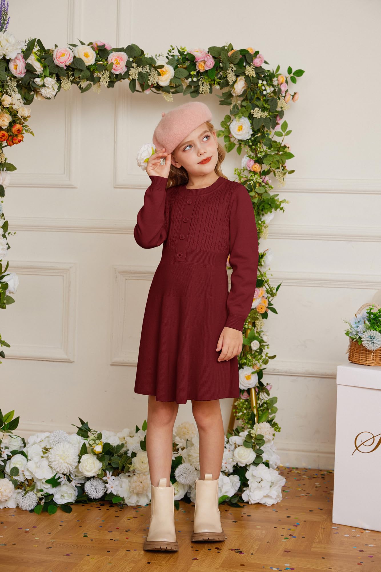 GRACE KARIN Girls Christmas Sweater Dress Long Sleeve Red Fall Winter Dress Size 7-8