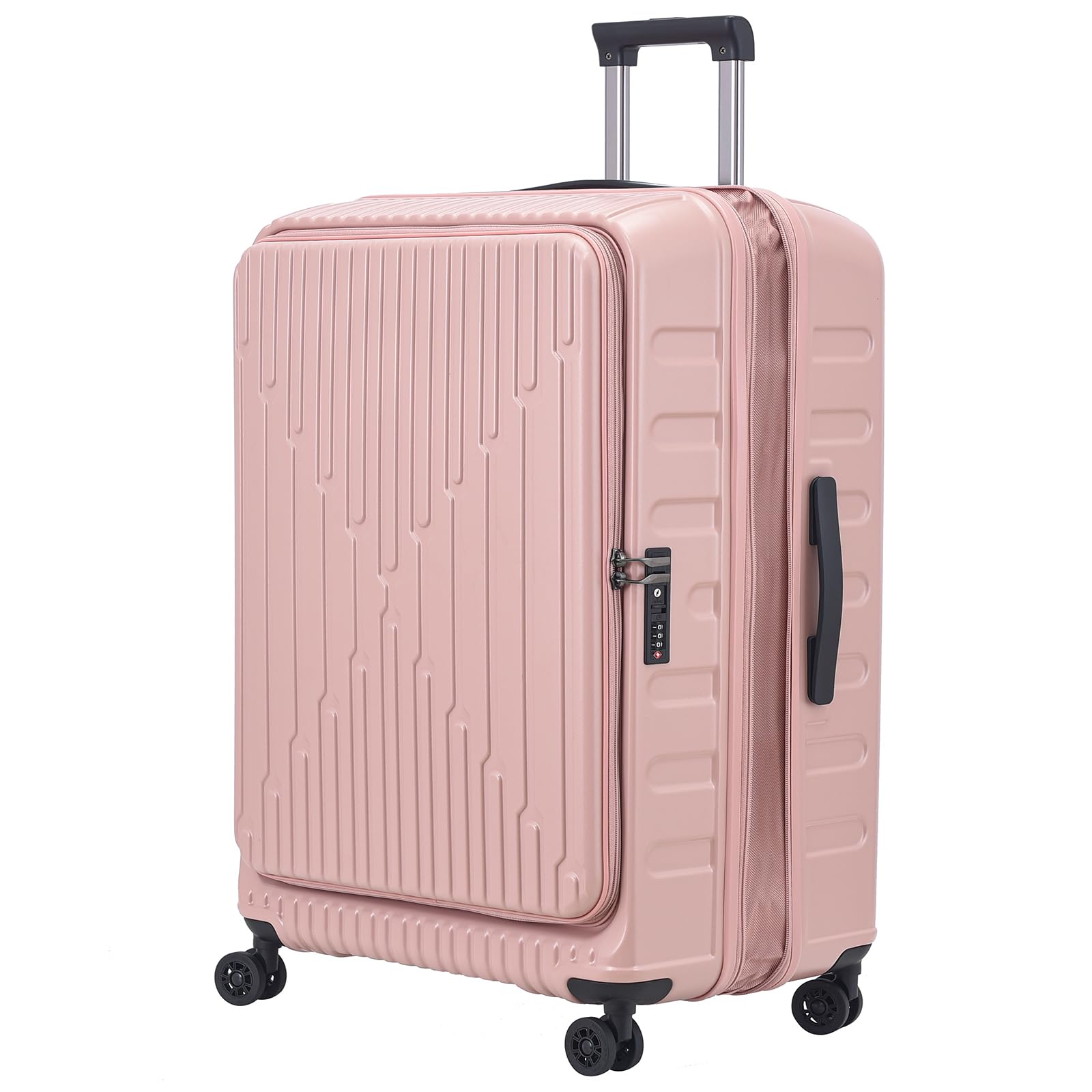 Kaleenie 2 Pieces 20/29 Luggage Sets, 20 Inch Cabin Luggage with Front Pocket & 29 Inch Side Opening Suitcase, Ligthweight ABS+PC Hardshell, Pink