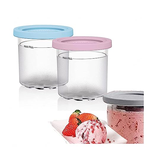 VRINO 2/4/6PCS Creami Pints, for Ninja Creami Deluxe,16 OZ Pint Storage Containers Reusable,Leaf-Proof for NC301 NC300 NC299AM Series Ice Cream Maker,Pink+Blue-2PCS