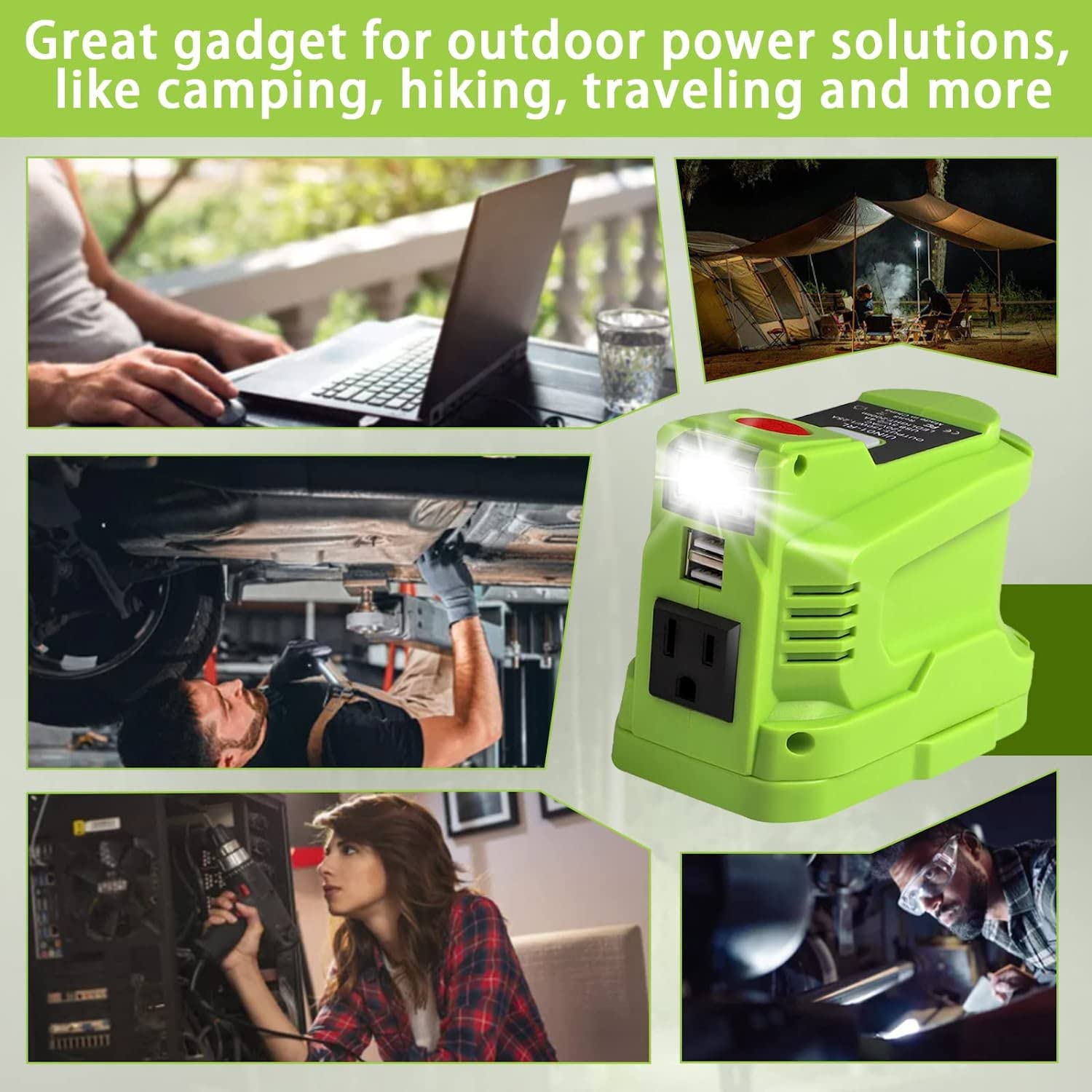 UNIKI 150W Powered Inverter Generator for Ryobi 18V Lithium Battery,for ryobi Battery Inverter Power Station with 2-USB&AC 110V-120v,200LM LED Light, USB Cable