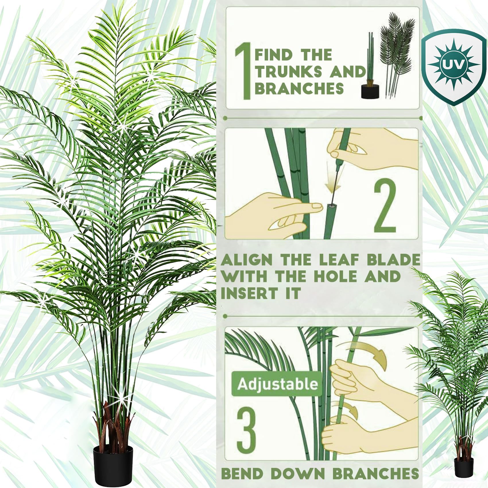 6ft Artificial Palm Plant, Pre-Potted Artificial Plant with Realistic Moss, Built-in Metal Wire, Using Injection molding Technology, Housewarming Gift, Office Home Decoration 2 pc