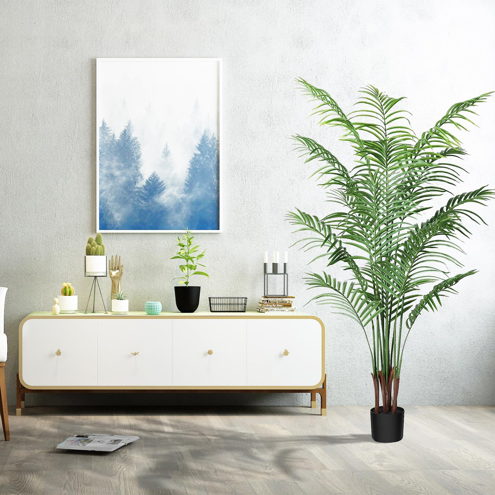 6ft Artificial Palm Plant, Pre-Potted Artificial Plant with Realistic Moss, Built-in Metal Wire, Using Injection molding Technology, Housewarming Gift, Office Home Decoration 2 pc