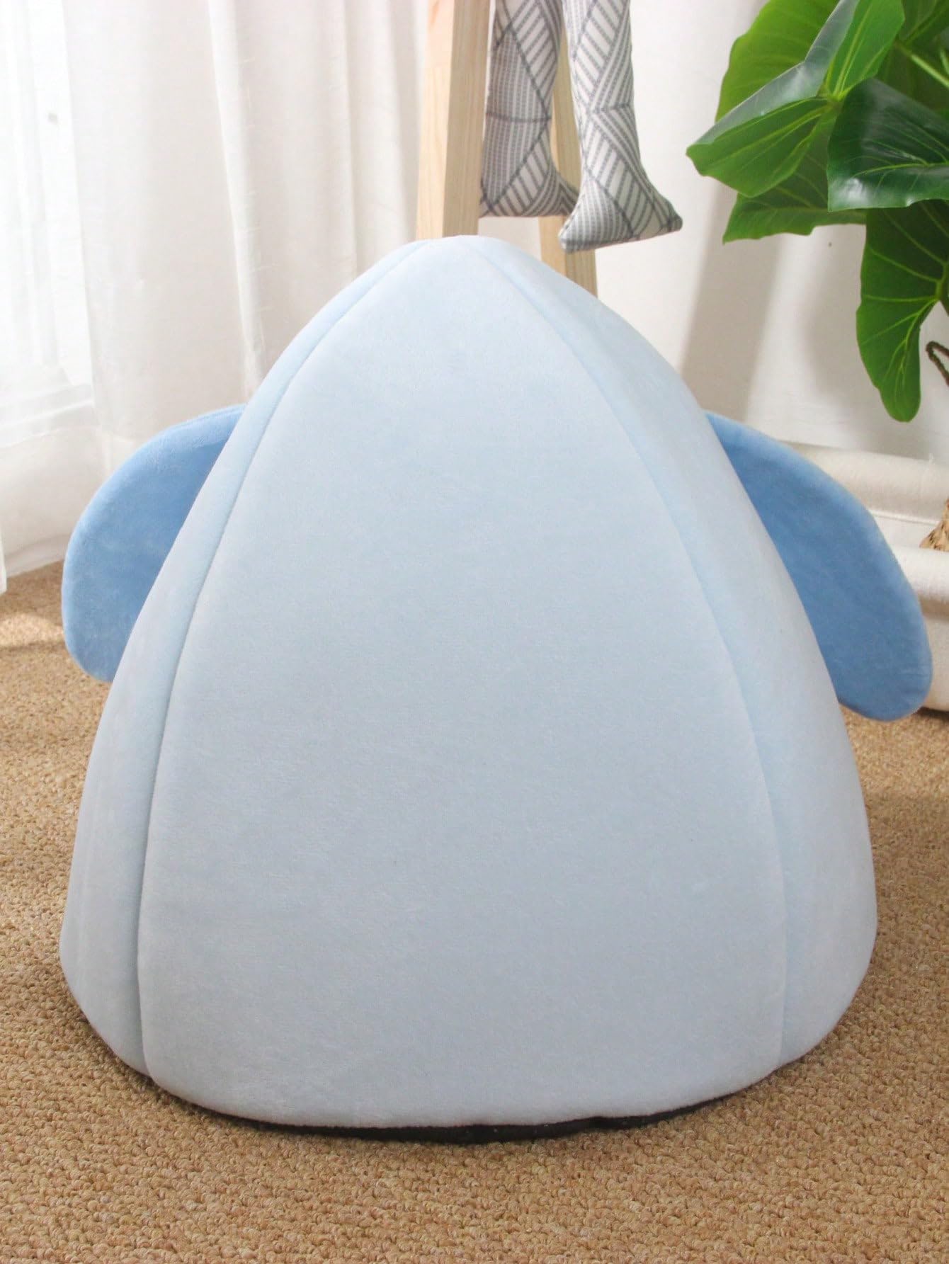 QWINEE Indoor Cat Bed Cave with Removable Cushion Pet Plush Warm Tent Cartoon Penguin Design Pet Sleeping Bed for Cats Dogs Kitten Puppy and Rabbit Blue S