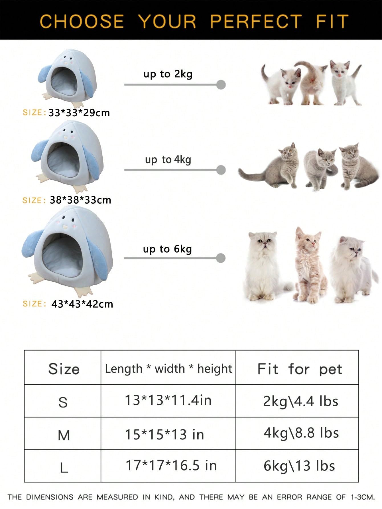 QWINEE Indoor Cat Bed Cave with Removable Cushion Pet Plush Warm Tent Cartoon Penguin Design Pet Sleeping Bed for Cats Dogs Kitten Puppy and Rabbit Blue S