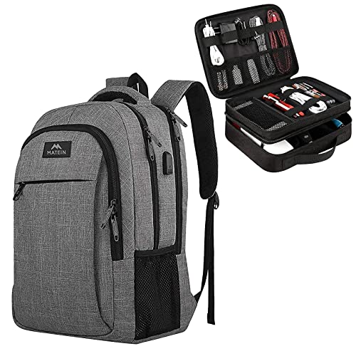 MATEIN Travel Laptop Backpack &Electronics Travel Organizer Bundle| Anti Theft Durable Laptops Backpack School Computer Bag &Waterproof Electronic Accessories Case Double Layer Cable Storage Bag