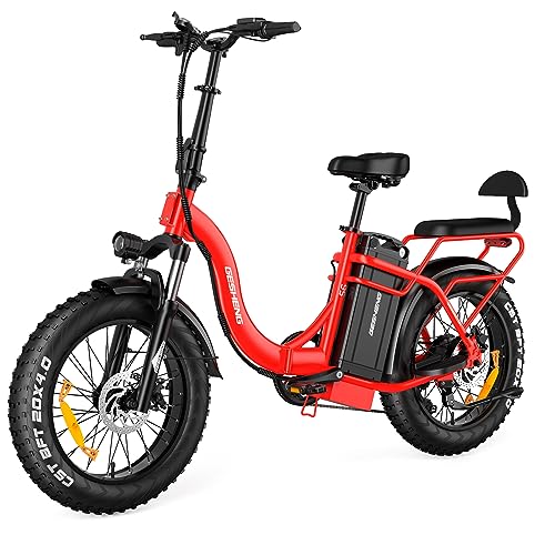 GESHENG 90Miles Long RangećSamsung 30AHć Electric Bike, 750W&28MPH Folding Ebike for Adults, 20 x 4.0ā Step-Thru & Fat Tire E Bike with Shimano 7-Speed, 2seats Commuter Electric Bike