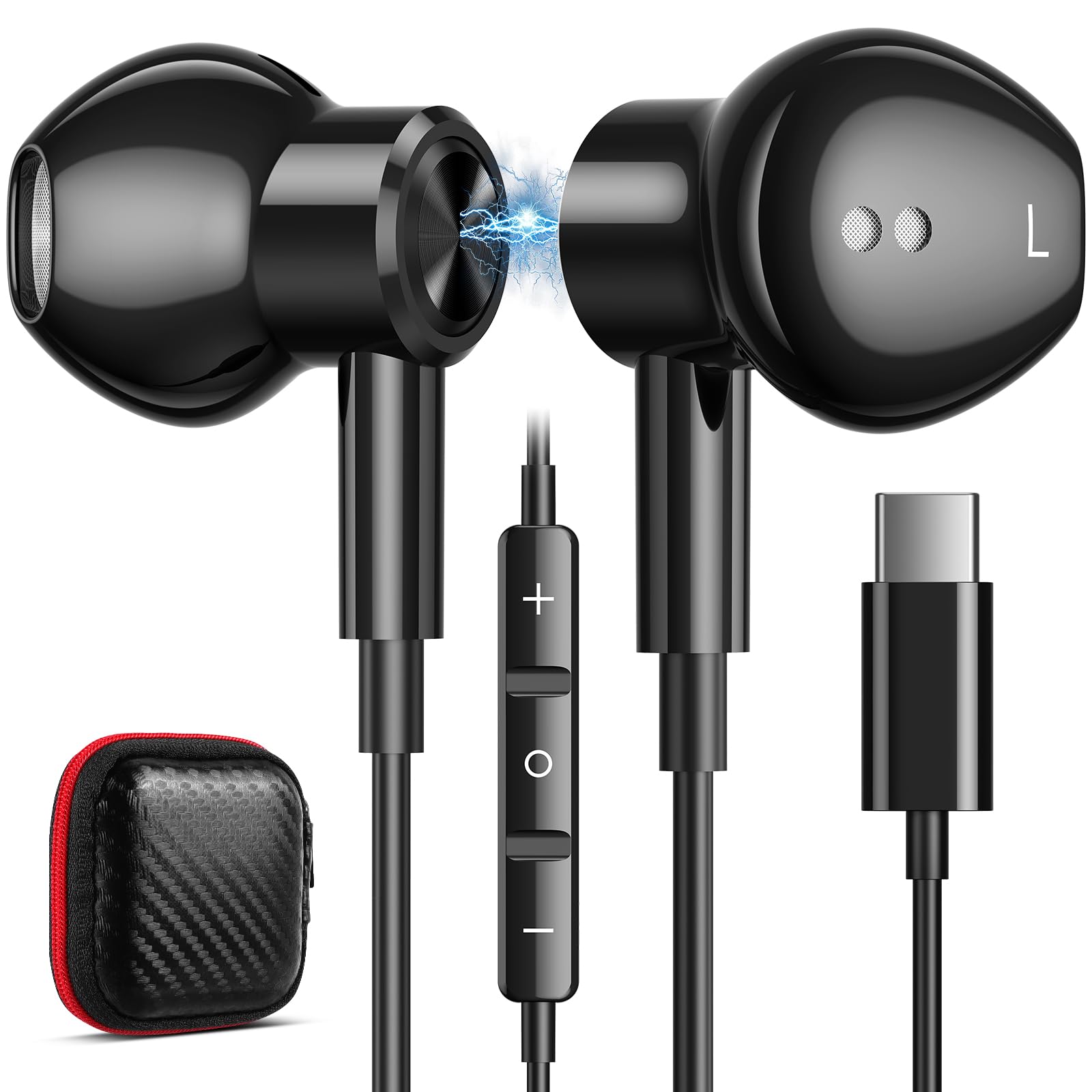 AFGHOA USB C Earbuds for Fire Max 11, Magnetic Headphones Wired for iPad 10th Generation Samsung Galaxy S25 S24,in-Ear Type C Noise Canceling Cord Earphones for iPhone 16e 16 15 Google Pixel 9