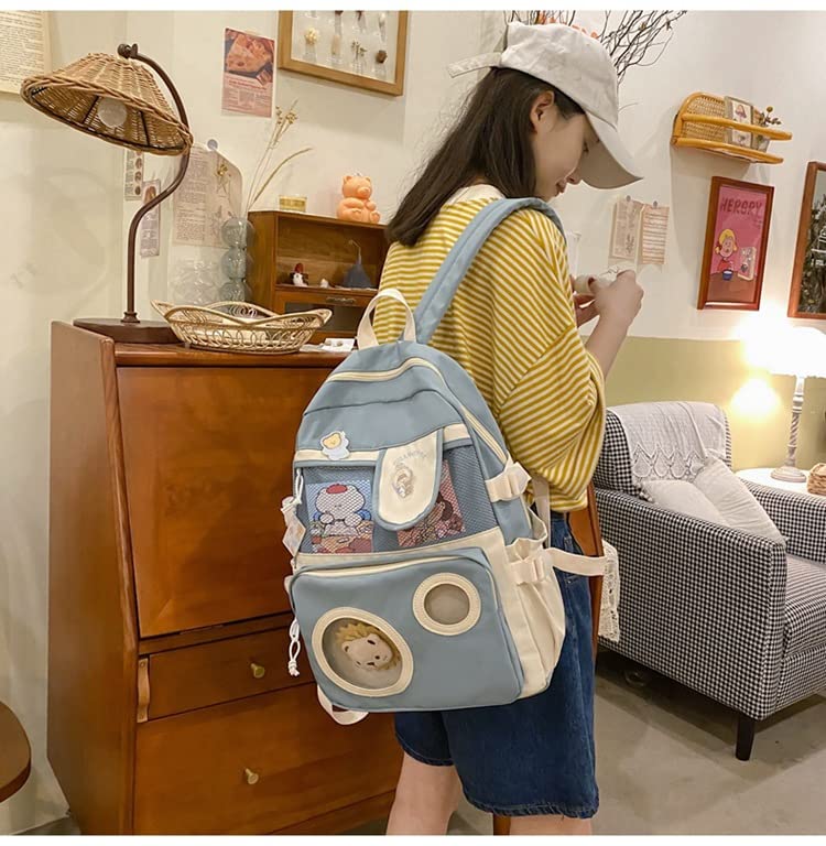 EGEN Kawaii Backpack Back to School Essential Large Capacity Aesthetic Backpack (Blue)