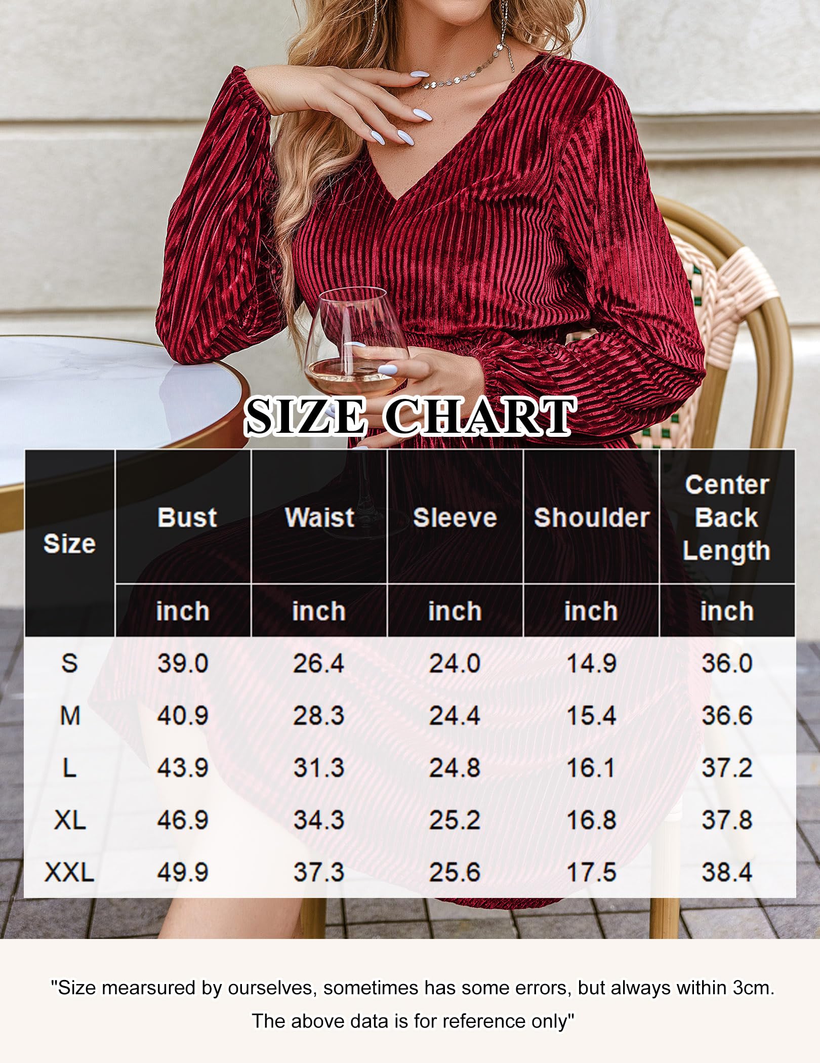 Zeagoo Women Fall Wedding Guest Dresses Plus Size Ladies Long Sleeve Dress Flowy Mini Formal Dinner Dress Wine Red,M