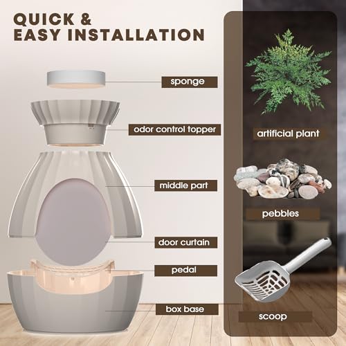 Freefa 【Upgraded】 Plant Litter Box with Odor Control System, Extra Large Cat Litter Box, Hidden Cat Litter Box Enclosure Furniture, Plant Litter Boxes for Cats, Kitty, with Door Curtain & Inner Liner
