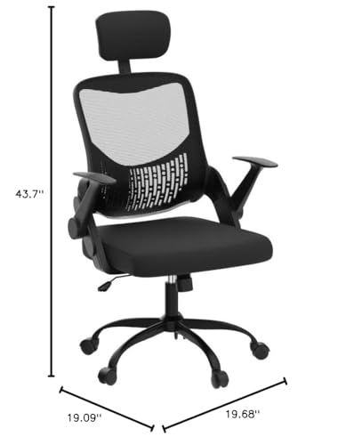Furmax High Back Office Chair Height Adjustable Desk Chair Mesh Ergonomic Computer Chair Comfortable Headrest and Lumbar Support Padded Flip-up Armrests Swivel Task Chair (Black)